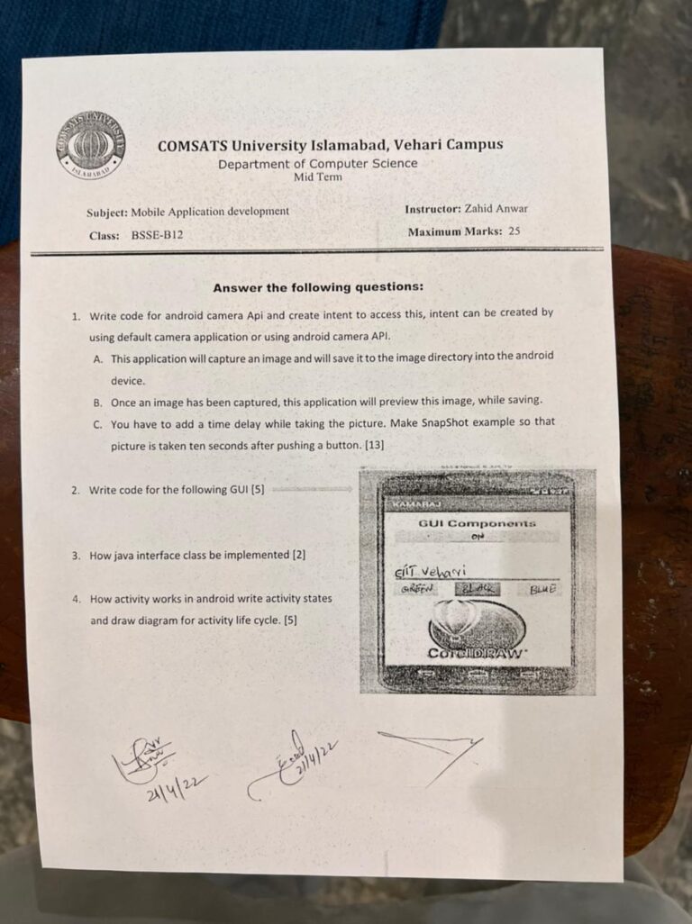 Mobile application development past question paper | university ...