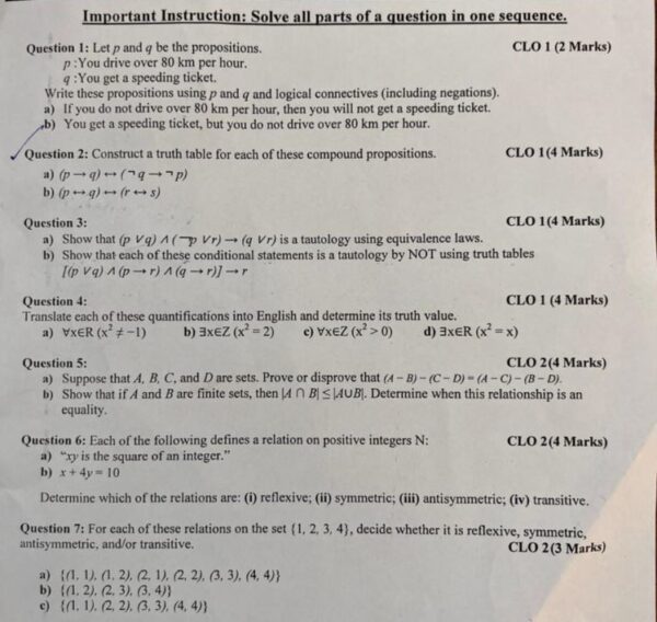 Discrete Structures past question paper | University| cuitutorial