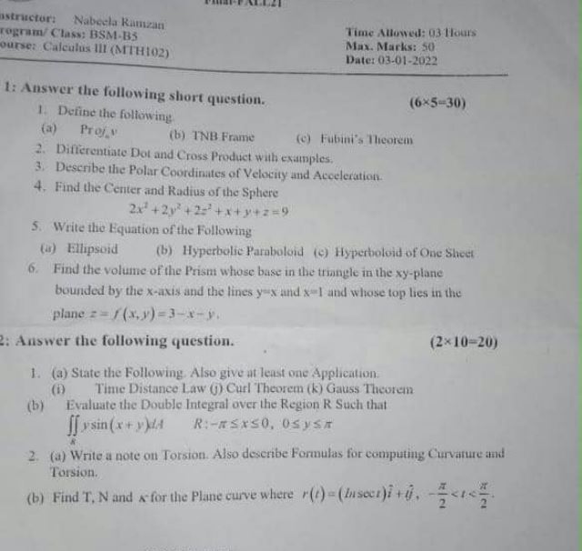 calculus III past paper - Cuitutorial